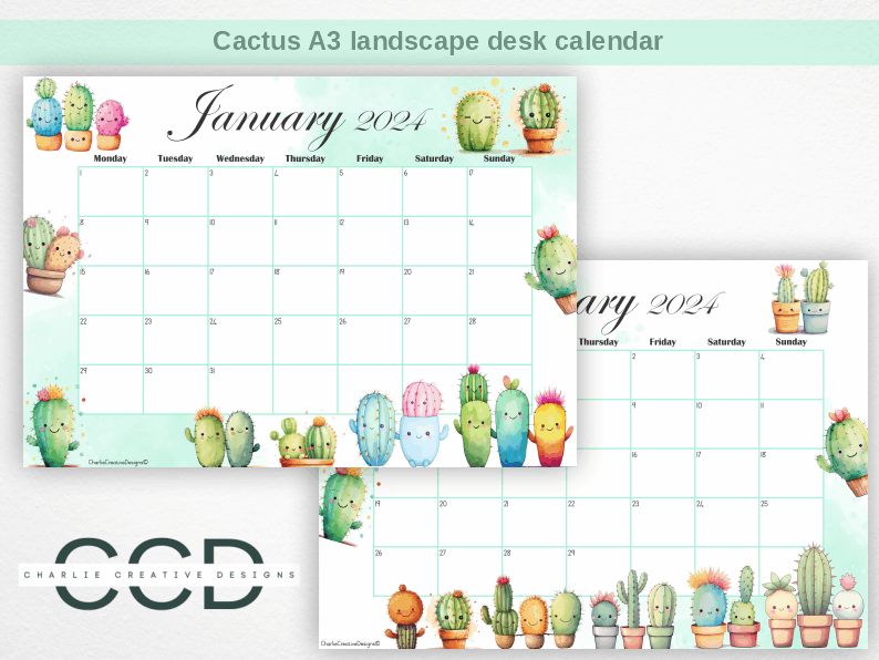 Cactus calendar – Charlie Creative Designs