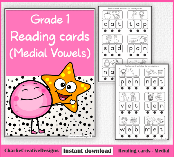 Grade 1 reading cards (Medial Vowels) – Charlie Creative Designs